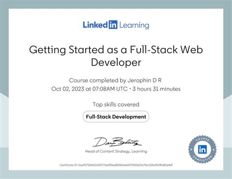 Jerophin D R On Linkedin Certificate Of Completion