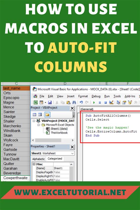 How To Use Macros In Excel To Auto Fit Columns Excel Tutorials Microsoft Excel Tutorial