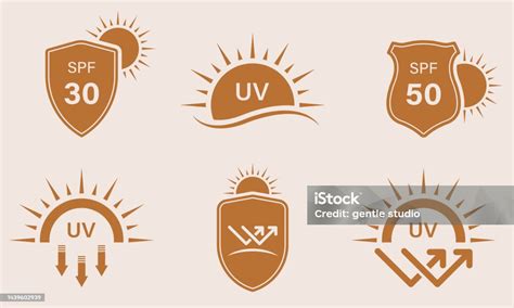 자외선 보호 실루엣 아이콘 세트입니다 Spf 50 30 저항성 자외선 차단 글리프 픽토그램 쉴드 보호 자외선 광선 스킨 케어 아이콘 태양 보호 화살표 기호입니다 격리된 벡터