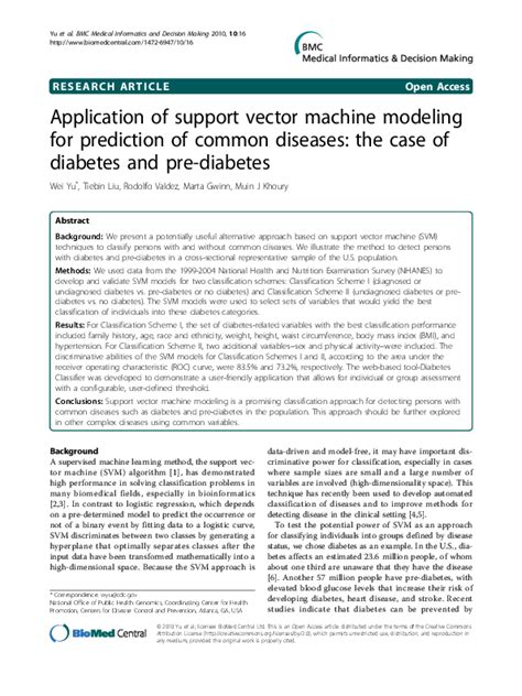 Pdf Application Of Support Vector Machine Modeling For Prediction Of