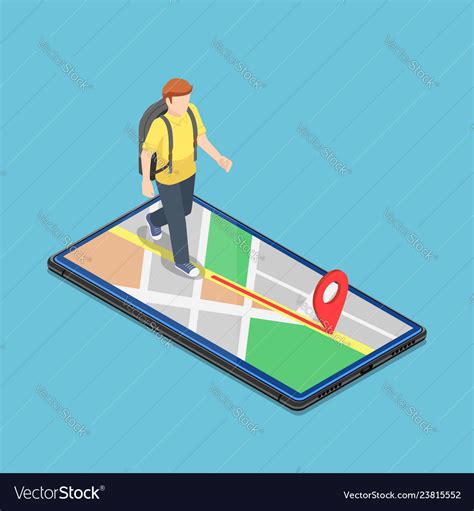 Isometric Traveller Use Map Application Royalty Free Vector