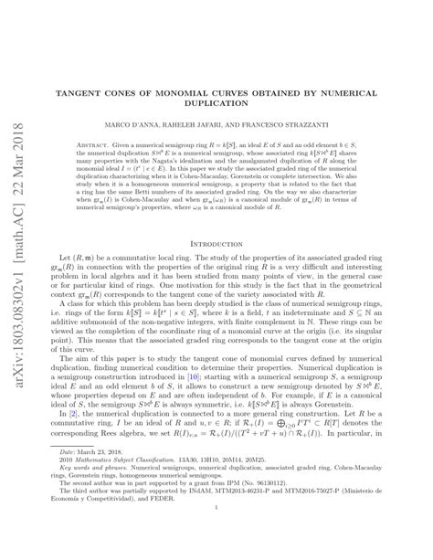 Pdf Tangent Cones Of Monomial Curves Obtained By Numerical Duplication