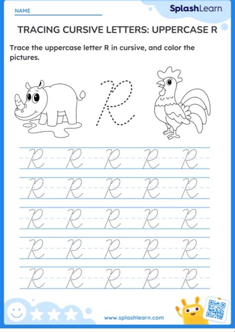 Tracing Cursive Letters Uppercase R — Printable Ela Worksheet
