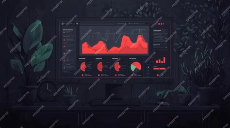 Dark Themed Workspace Featuring Modern Data Analytics Dashboard With Charts And Graphs