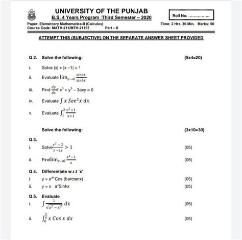 2020 past paper math 211 sem 3 past papers calculus mathematics