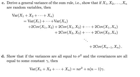 Solved C Derive A General Variance Of The Sum Rule I E