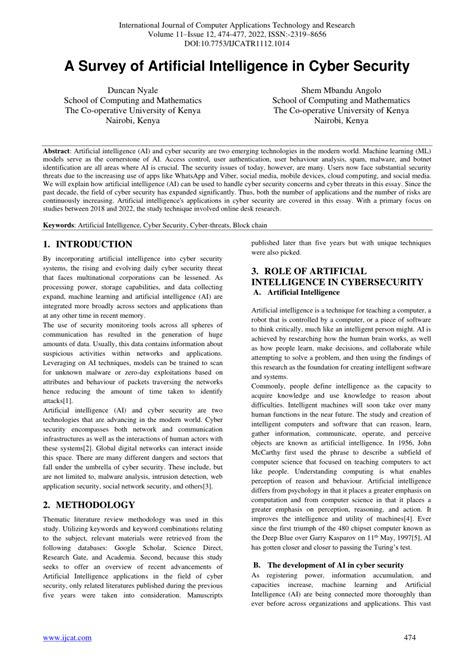 Pdf A Survey Of Artificial Intelligence In Cyber Security