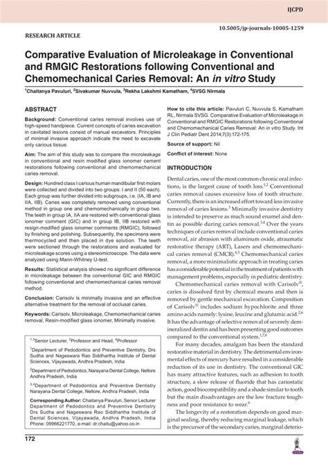 Pdf Comparative Evaluation Of Microleakage In Conventional And Rmgic Restorations Following