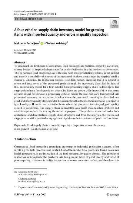 Pdf A Four Echelon Supply Chain Inventory Model For Growing Items With Imperfect Quality And