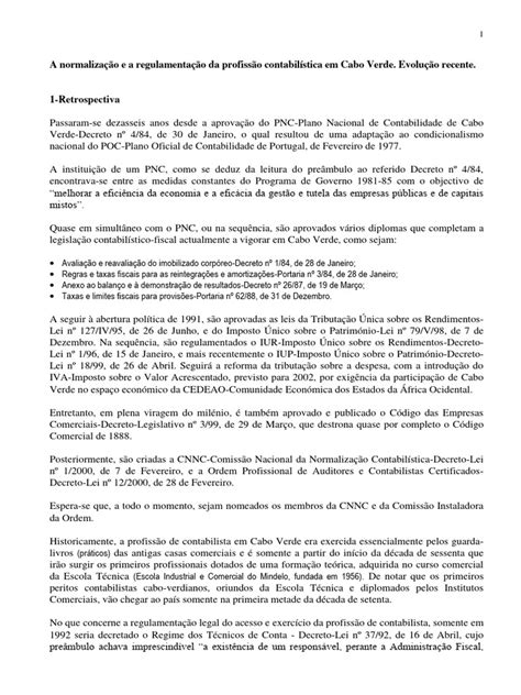 Texto A Normalização E A Regulamentação Da Profissão Contabilística Em Cabo Verde Evolução