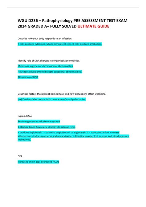 Wgu D236 Pathophysiology Pre Assessment Test Exam 2024 Graded A Fully Solved Ultimate Guide