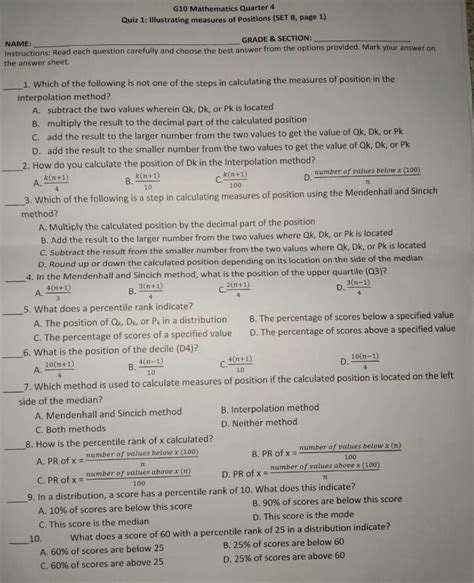 Solved G10 Mathematics Quarter 4 Quiz 1 Illustrating Measures Of Positions Set B Page 1