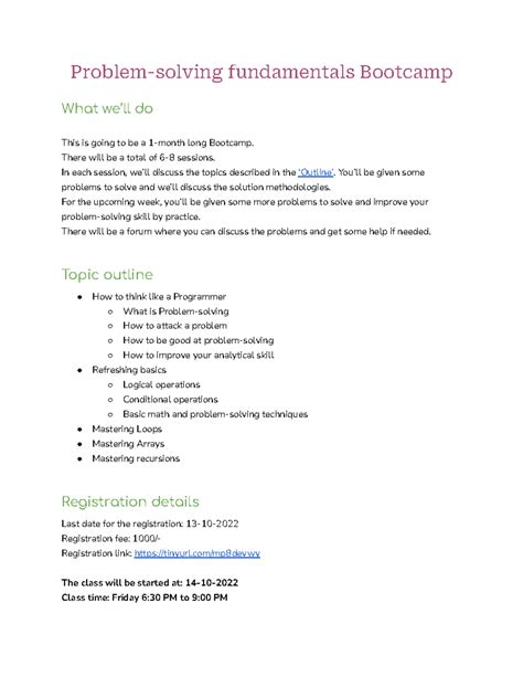 Problem Solving Fundamentals Bootcamp There Will Be A Total Of 6 8