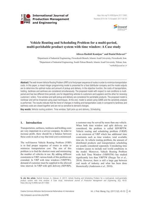 Pdf Vehicle Routing And Scheduling Problem For A Multi Period Multi