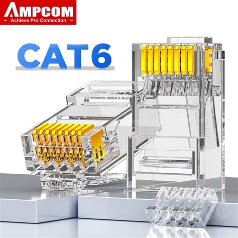 Ampcom Cat6 Rj45 Modular Plug Connector Utp 50μ Gold Plated Split Type 8p8c Crimp End For