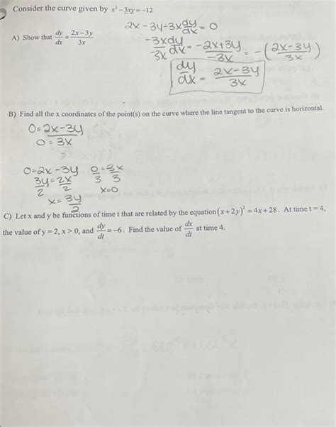 solved consider the curve given by x2−3xy −12 a show that