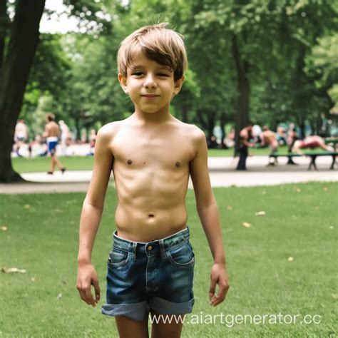 Playful Shirtless Boy Enjoying Nature In The Park Ai Art Generator