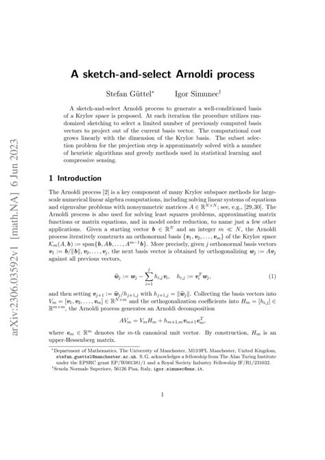 A Sketch And Select Arnoldi Process Deepai