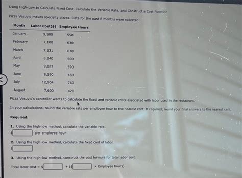 Solved Using High Low To Calculate Fixed Cost Calculate The Chegg
