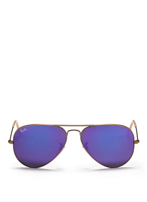 Ray Ban Aviator Large Metal Mirror Sunglasses In Purple Purplemetallic Lyst