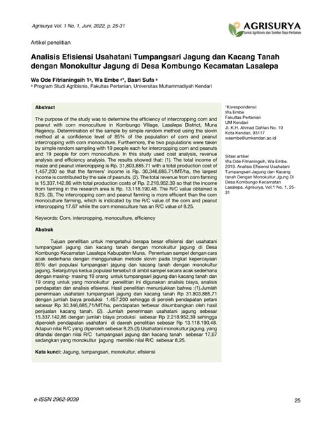 Pdf Efficiency Analysis Of Corn Intercropping With Peanut And Corn Monoculture In Kombungo