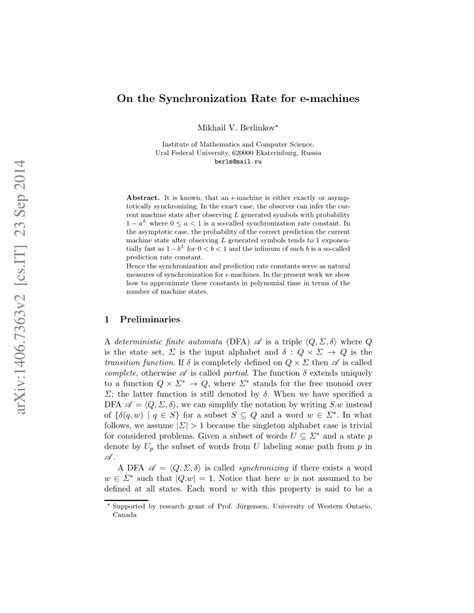 Pdf On The Synchronization Rate For E Machines