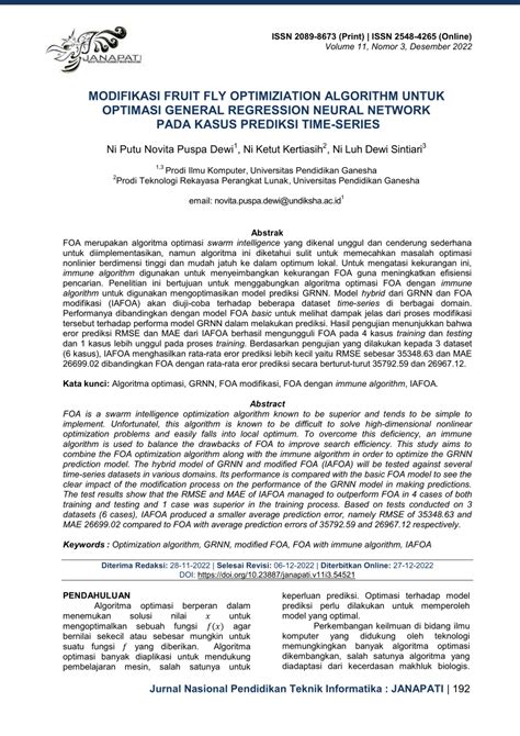PDF Modifikasi Fruit Fly Optimiziation Algorithm Untuk Optimasi