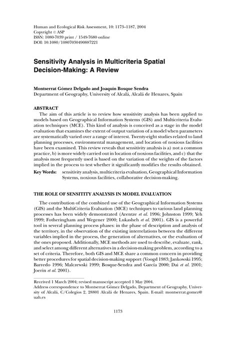 Pdf Sensitivity Analysis In Multicriteria Spatial Decision Making A Review