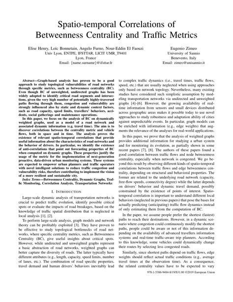 Pdf Spatio Temporal Correlations Of Betweenness Centrality And Traffic Metrics
