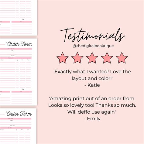 Blank Order Form Printable Template For Planner Small Etsy