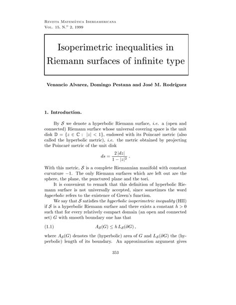 Pdf Isoperimetric Inequalities In Riemann Surfaces Of Infinite Type