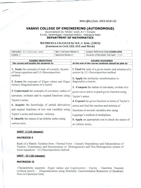 Syllabus2023‐24 Pdf Fourier Series Linear Map