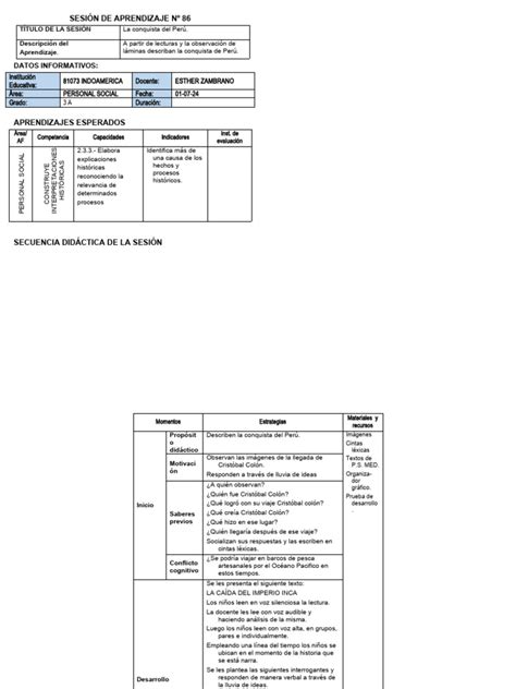 Sesión De Aprendizaje 01 07 24 Pdf Alimentos