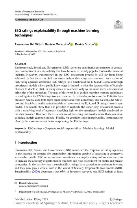 Pdf Esg Ratings Explainability Through Machine Learning Techniques