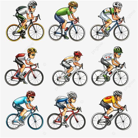 Cyclists Riding Bicycles Cartoon Characters Set Cyclist Riding