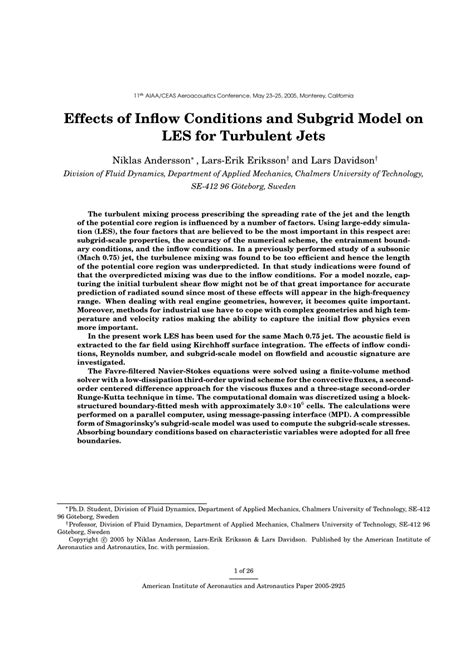 Pdf Effects Of Inflow Conditions And Subgrid Model On Les For Turbulent Jets