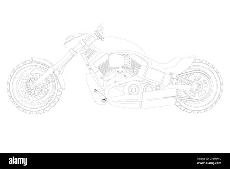 Motorcycle Contour From Black Lines Isolated On White Background Side View 3d Vector