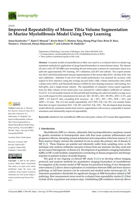 Pdf Improved Repeatability Of Mouse Tibia Volume Segmentation In Murine Myelofibrosis Model