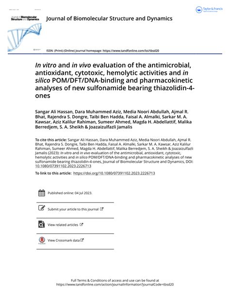 Pdf In Vitro And In Vivo Evaluation Of The Antimicrobial Antioxidant Cytotoxic Hemolytic