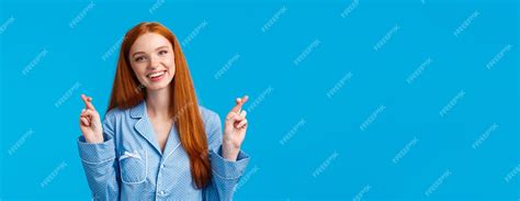 Free Photo Hopeful Optimistic Cute Redhead Girl In Nightwear Cross