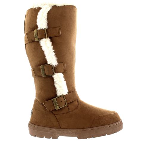 Womens Knee High Fur Lined Snow Waterproof Hard Sole Slouch Long Boots Uk 3 10 Ebay