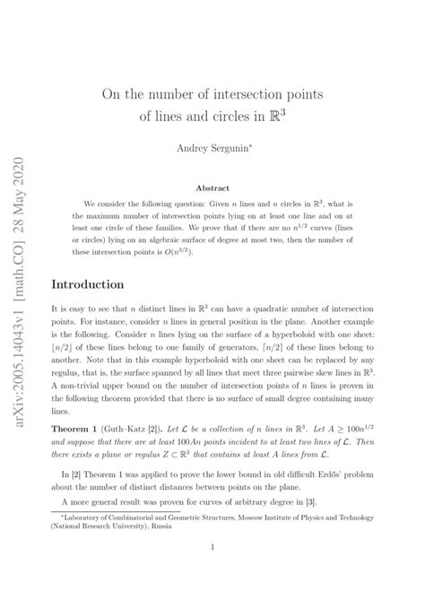 on the number of intersection points of lines and circles in ℝ 3 deepai