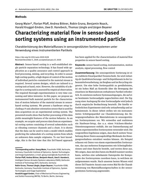 Pdf Characterizing Material Flow In Sensor Based Sorting Systems