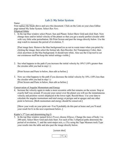 My Solar System Lab Orbits Energy And Keplers Laws