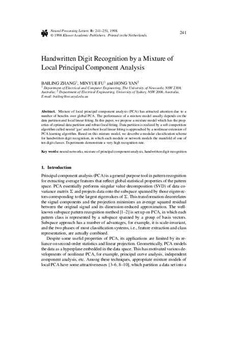 Pdf Handwritten Digit Recognition By A Mixture Of Local Principal Component Analysis