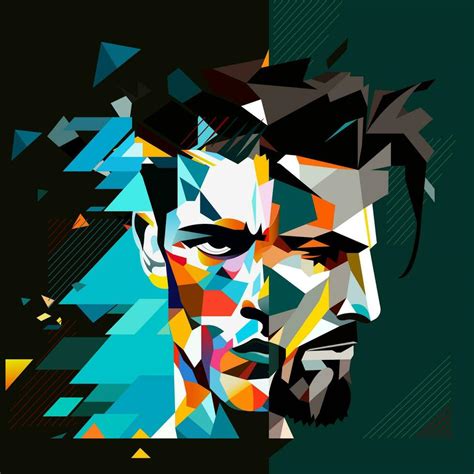 Human Face Of A Man In An Abstract Style Cubic Portrait Drawing For Graphics Poster Banner