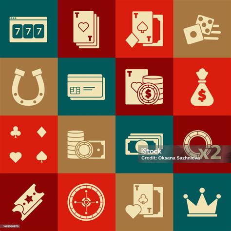 크라운 카지노 칩 머니 백 스페이드가있는 카드 놀이 신용 말굽 온라인 슬롯 머신 럭키 세븐 잭팟 및 카드 아이콘을 설정합니다 벡터 0명에 대한 스톡 벡터 아트 및 기타