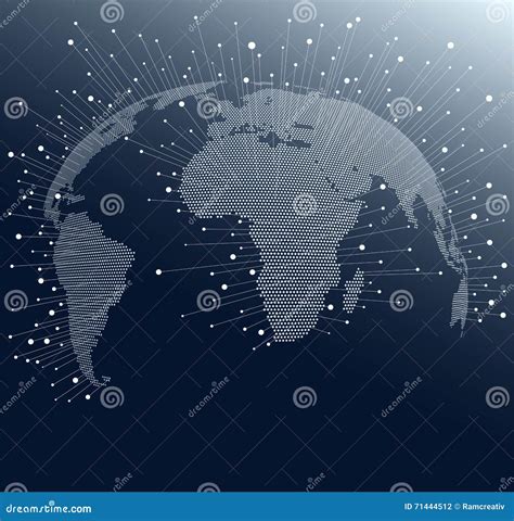World Map With Dots And Lines Global Network Connections Across The