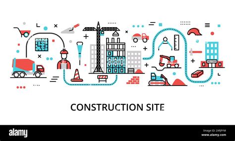 Concept Of Construction Site Modern Flat Editable Line Design Vector