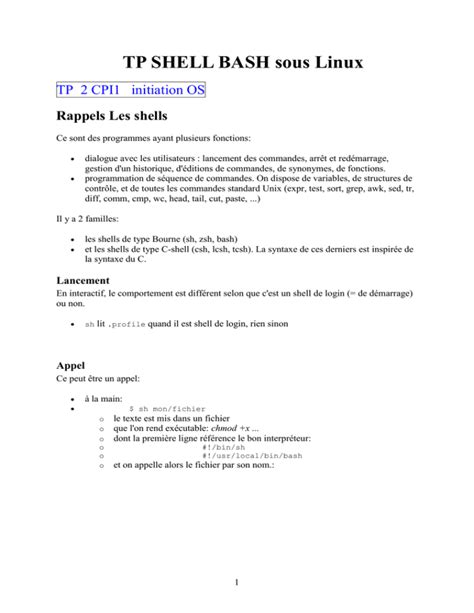 tp shell bash sous linux